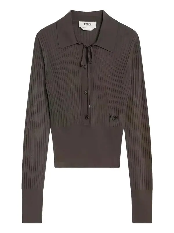Fendi V-neck Ribbed Polo - Brown