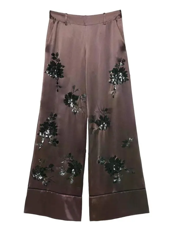 ERMANNO FIRENZE Floral-embroidered Pants - Brown