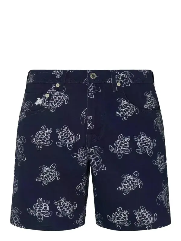 Vilebrequin Five-pocket Turtle-print Bermuda Shorts - Blue