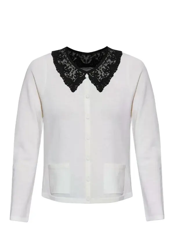 LoveShackFancy Lace Collared Pocket Cardigan - White