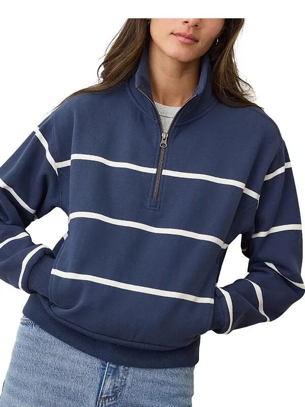 Marine Layer Cloud 9 Fleece Half Zip Sweatshirt - Navy/white