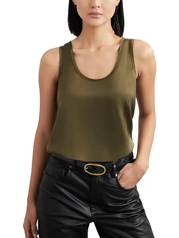 REISS Mixed Media Tank Top - Khaki Green
