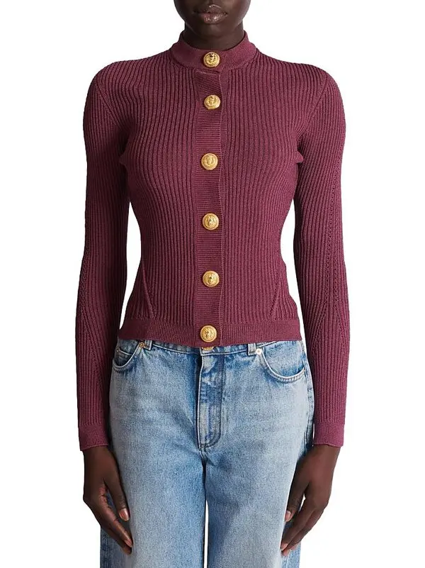Balmain Fine Knit Buttoned Cardigan - Purple