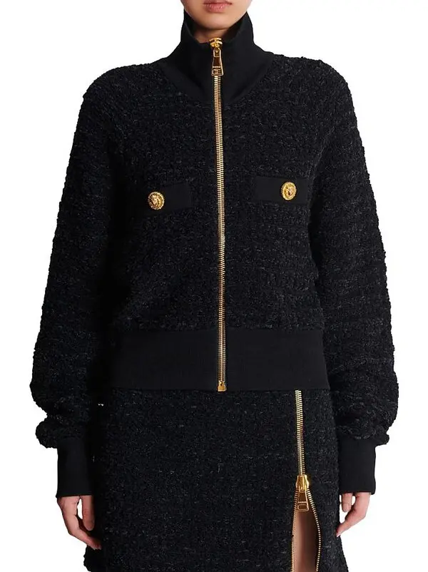Balmain Textured Zip-up Bomber Jacket - Black