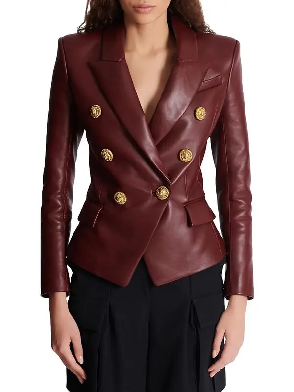 Balmain 6-button Lambskin Jacket - Brown