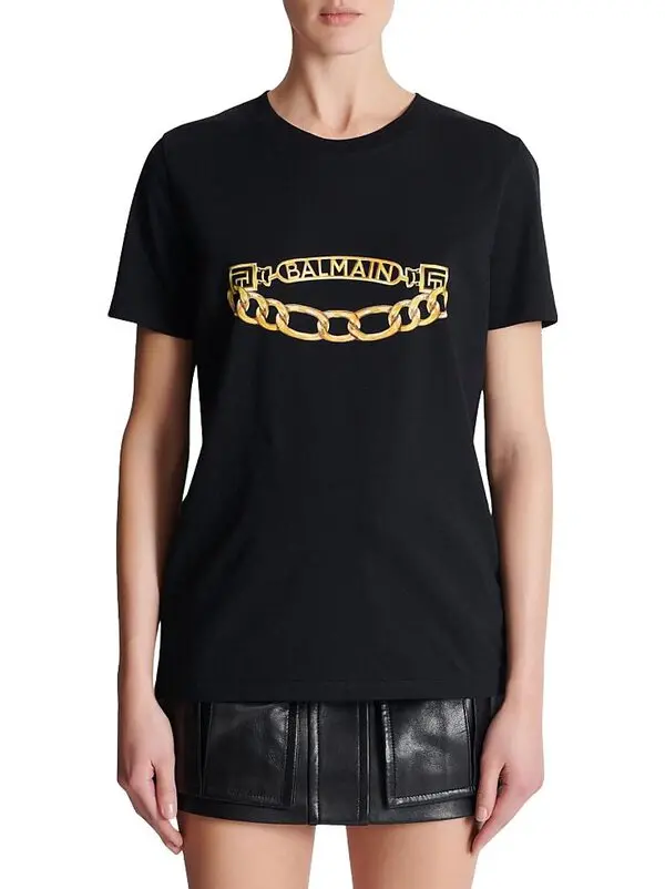 Balmain Short-sleeved Chain Print T-shirt - Black