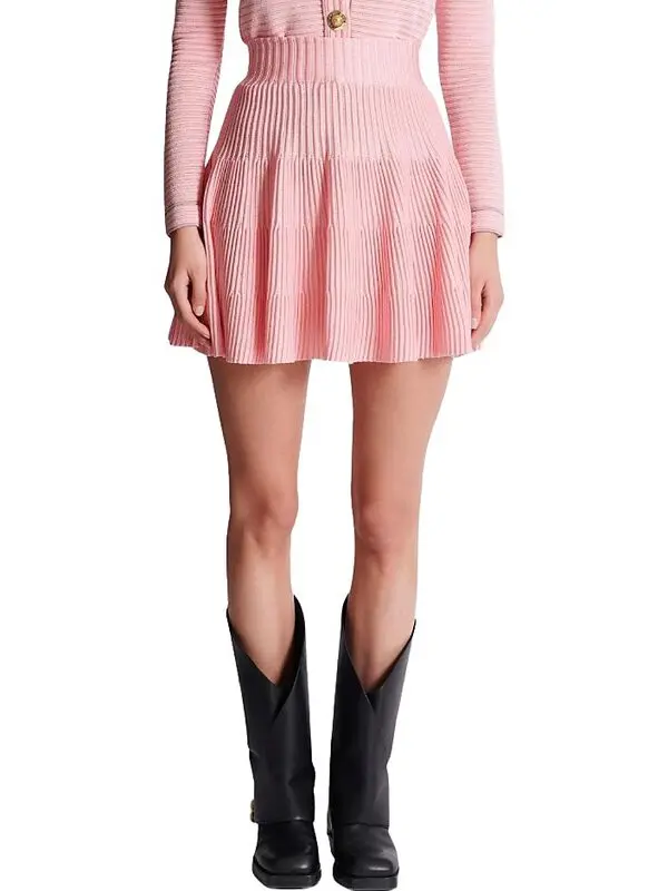 Balmain A-line Textured Knit Skirt - Pink