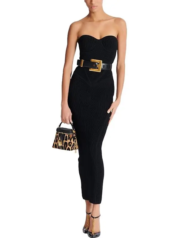 Balmain Long Strapless Knit Dress - Black