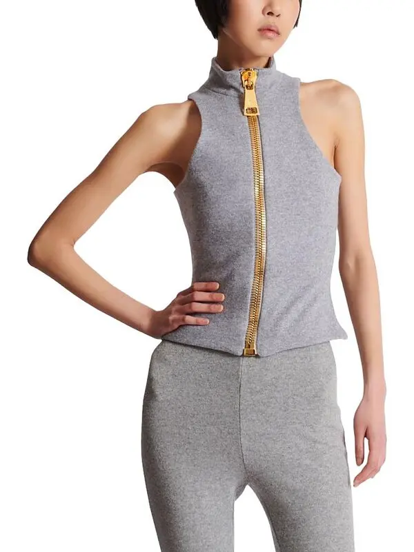 Balmain Sleeveless Cotton Knit Top - Grey