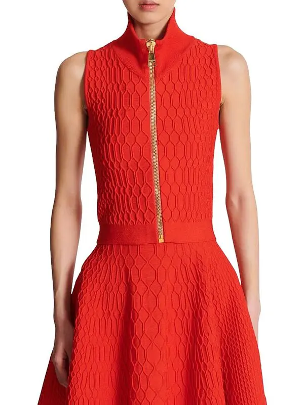 Balmain Sleeveless Knit Top - Red