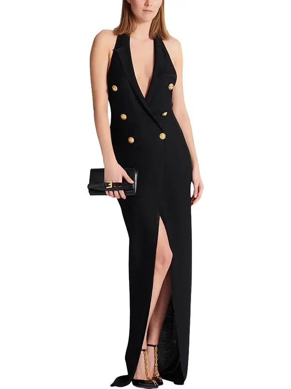 Balmain Long Halterneck Knit Dress - Black