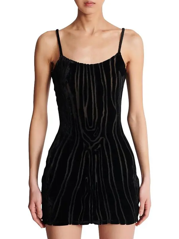 Balmain Short Strappy Zebra-print Velvet Dress - Black