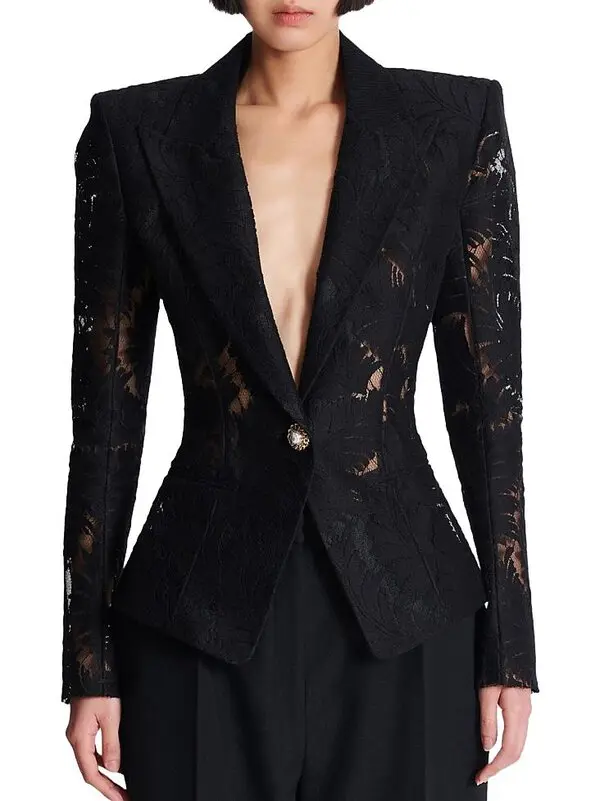 Balmain Fitted Lace Jacket - Black
