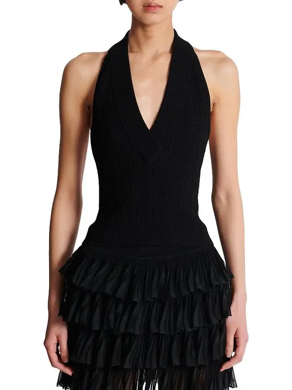Balmain Cable Knit Halterneck Top - Black