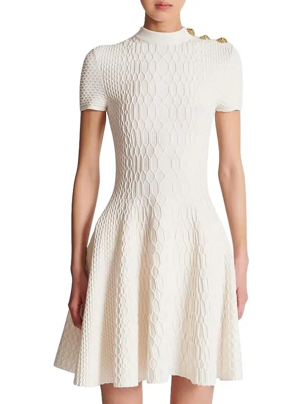Balmain Flared Crocodile-knit Dress - White