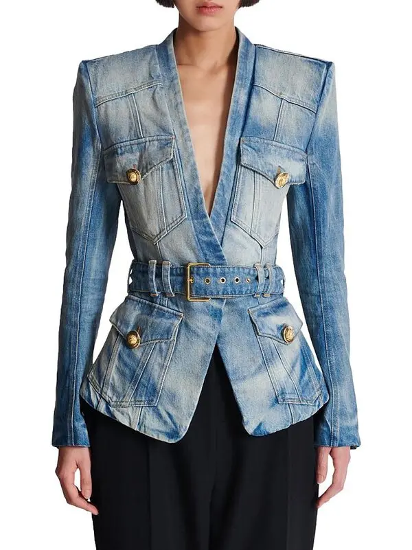 Balmain Belted Denim Jacket - Blue