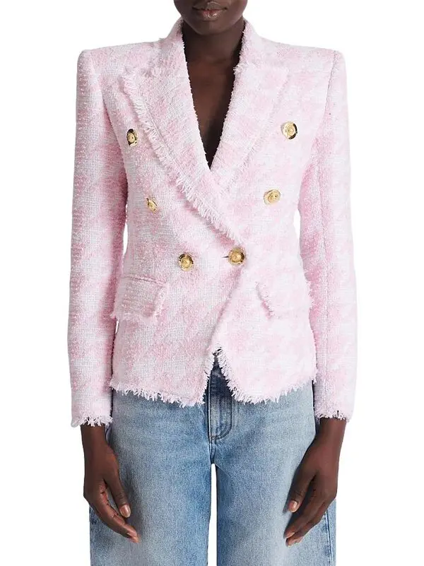 Balmain Houndstooth Tweed Fitted Jacket - Pink