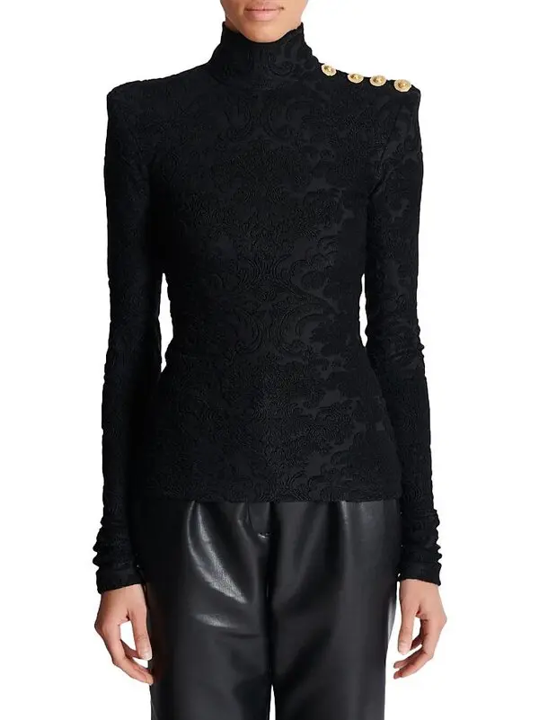 Balmain Baroque Pattern Long Sleeve Top - Black