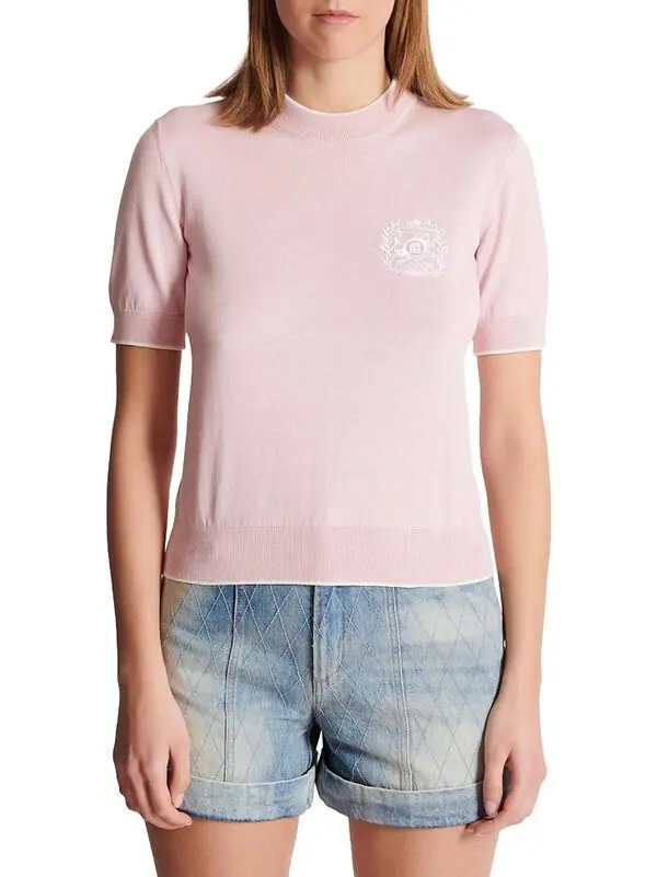 Balmain Embleme-embroidered Knit Top - Pink