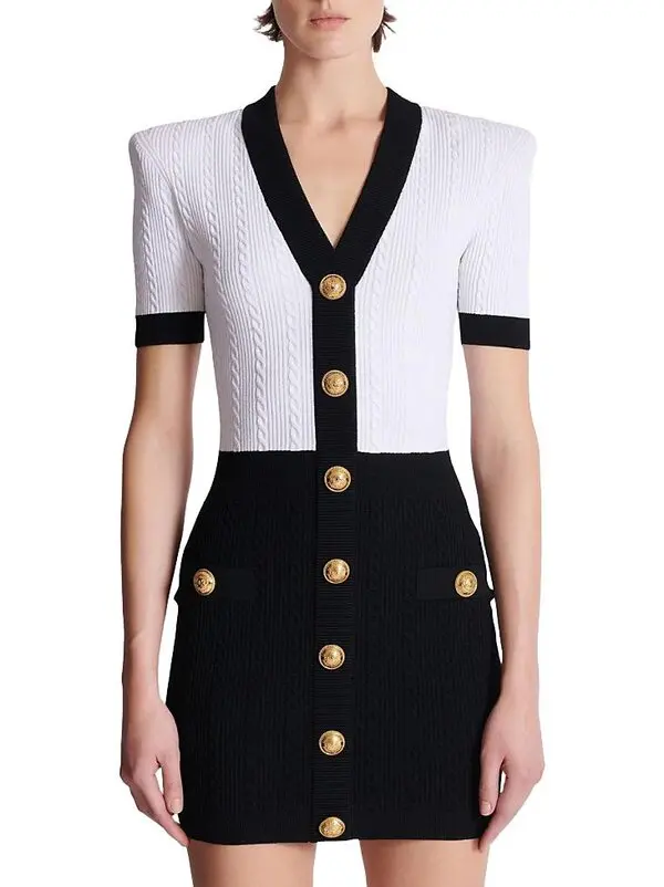 Balmain Two-tone Cable-knit Bodycon Dress - White
