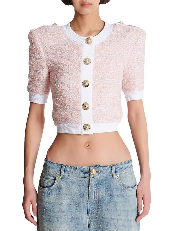 Balmain Short-sleeved Knit Cardigan - Pink