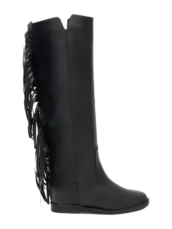 VIA ROMA 15 Malibu Fringed Leather Boots - Black