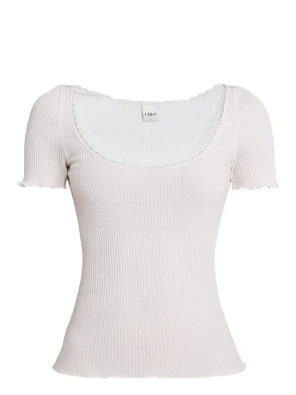 Chloé Lace-trim Ribbed Top - White