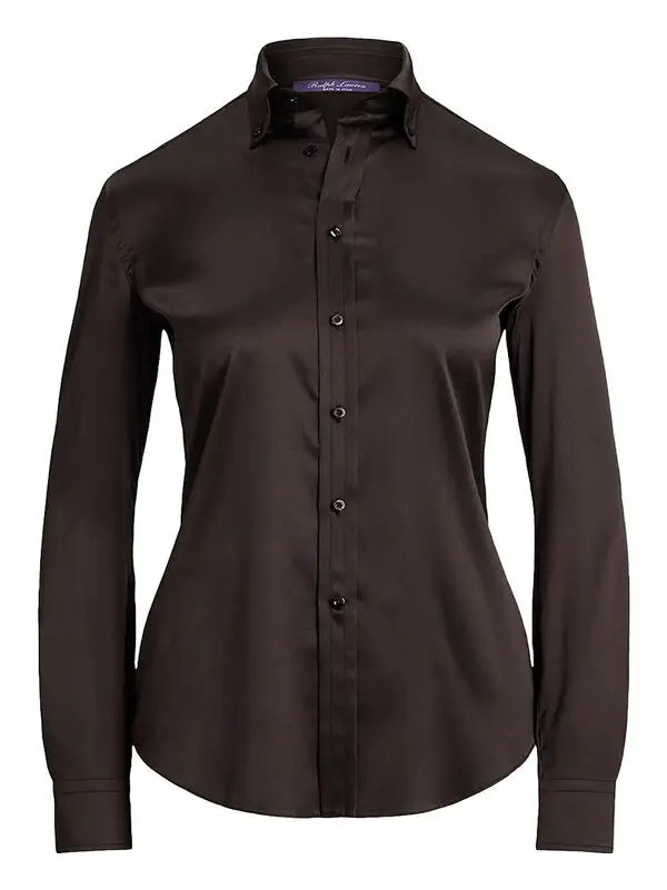 Ralph Lauren Cameron Stretch Silk Charmeuse Shirt - Dark Brown