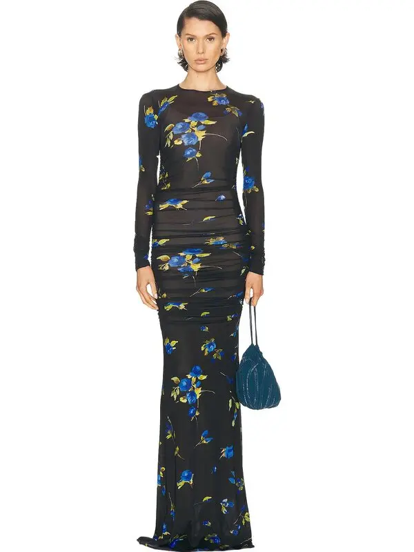Blumarine Long Sleeve Maxi Dress - Black & Brilliant Blue