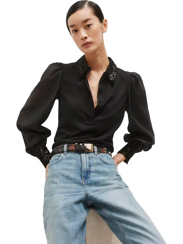 ME+EM Sequin Detailed Shirt - Black