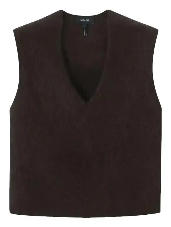 ME+EM Brushed Cashmere V-neck Vest - Ganache Brown