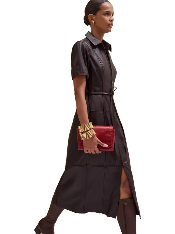 ME+EM Fit And Flare Midi Shirt Dress With Belt - Bordeaux