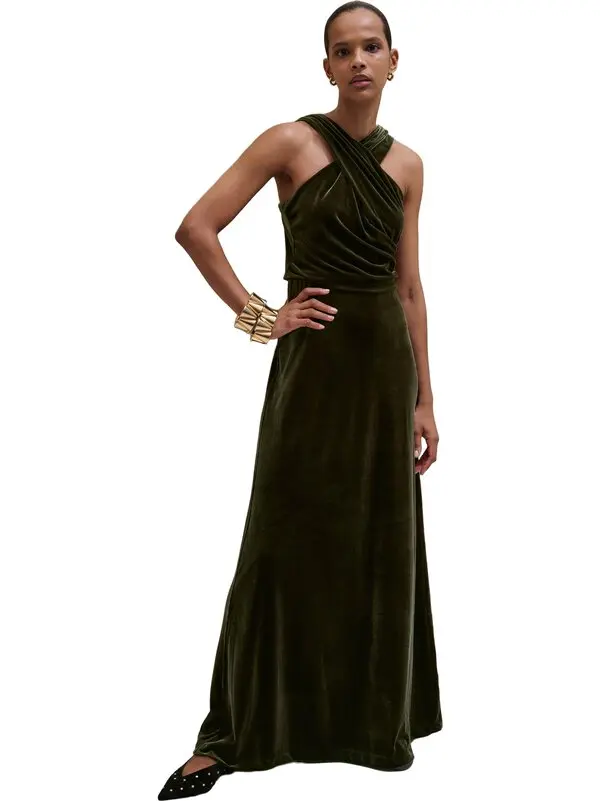 ME+EM Crossover Full Length Dress - Intense Olive