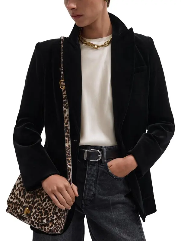 ME+EM Stretch Velvet Sharp Shoulder Blazer - Black