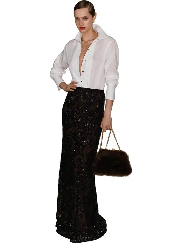 ME+EM Sequin Embellished Full Length Skirt - Black/brown