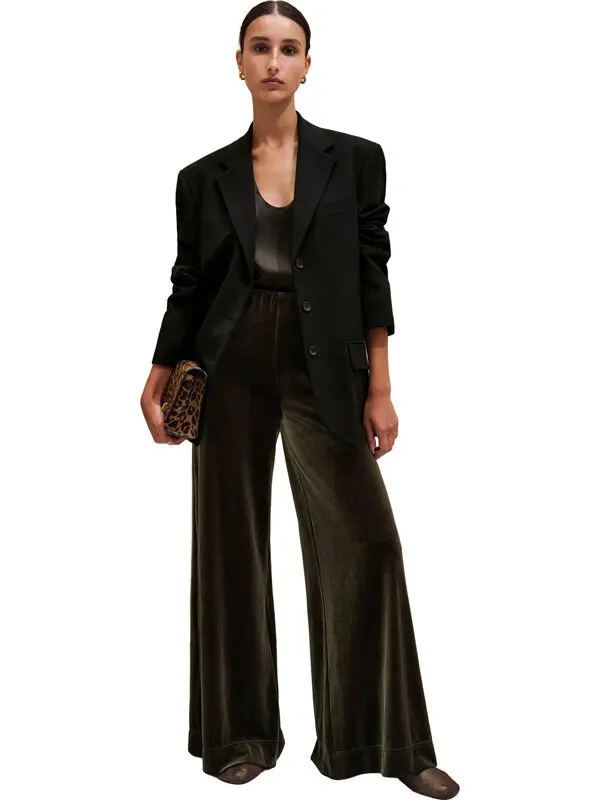 ME+EM Fluid Velour Palazzo Pants - Intense Olive