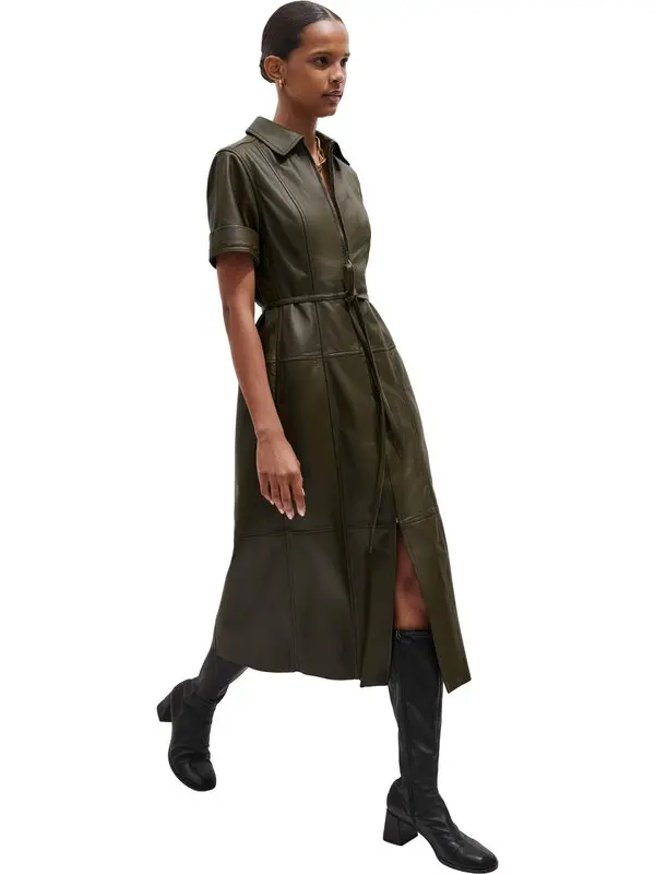 ME+EM Fit & Flare Midi Dress With Belt - Intense Olive