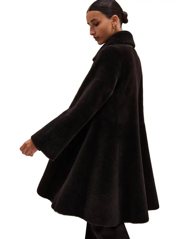 ME+EM Shearling Leather Mix Swing Coat - Chocolate
