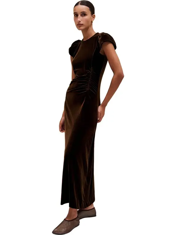 ME+EM Fluid Velour Draped Maxi Dress - Warm Chocolate