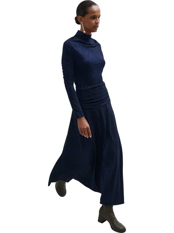 ME+EM Metallic Draped Maxi Dress - Midnight Navy