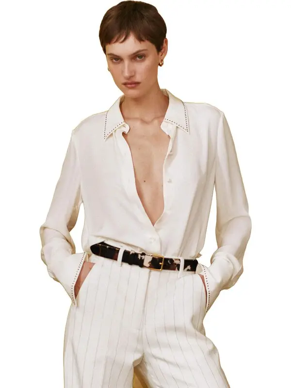 ME+EM Silk Hotfix Tux Shirt - Light Cream