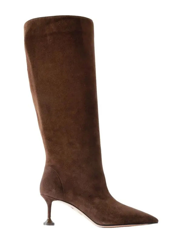 AQUAZZURA Lyla 65 Suede Knee Boots - Brown