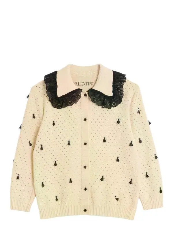 Valentino Garavani Ruffled-collar Embroidered Cardigan - Neutrals