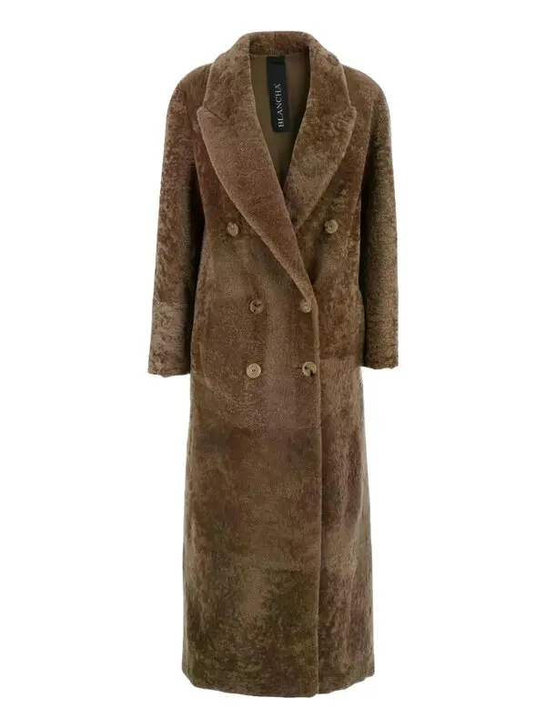 BLANCHA Double-breasted Shearling Coat - Brown