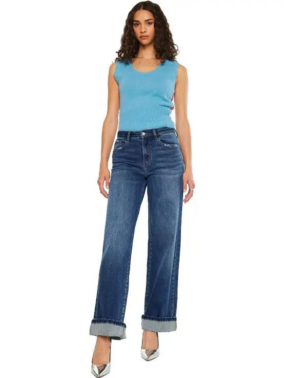 KANCAN Tiara Essentials High Rise Wide Leg Jeans - Dark Wash