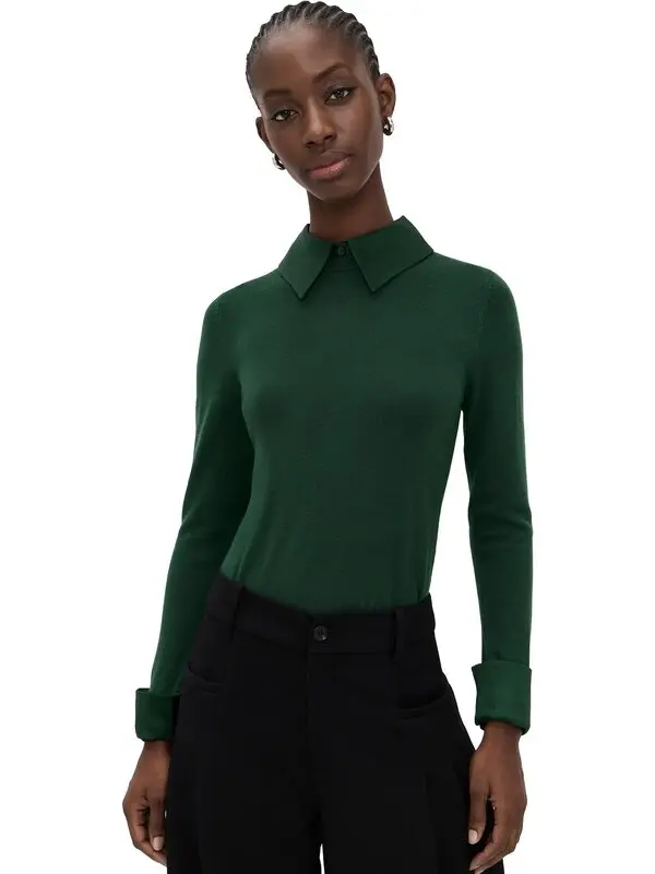 Alice + Olivia Porla Collared Sweater - Green Mystique