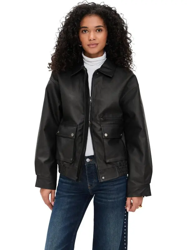 BAILEY ROSE Utility Faux Leather Coat - Black