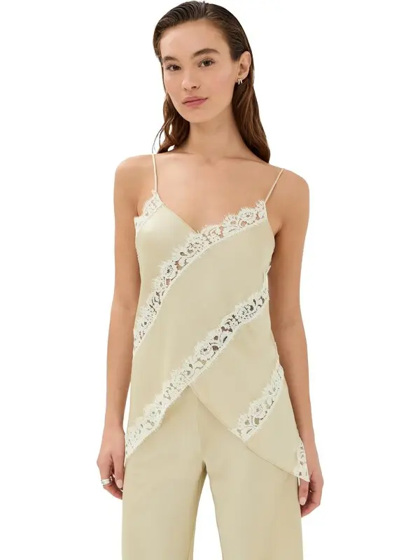 Rosetta Getty Bias Lace Panel Camisole - Champagne