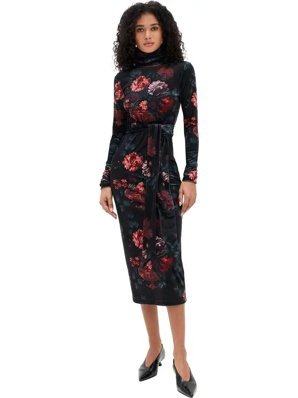 Cara Cara Piper Midi Dress - Eternal Flora Black