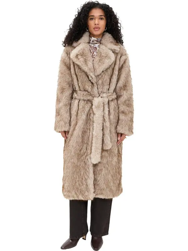 BAILEY ROSE Long Faux Fur Coat - Taupe